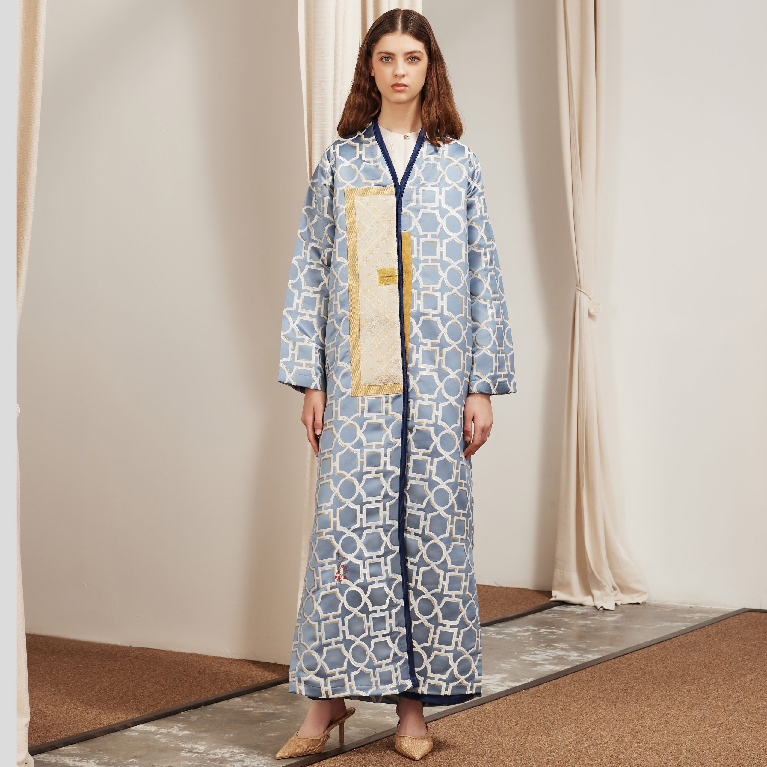 Blue cotton with yellow design - Zah Design