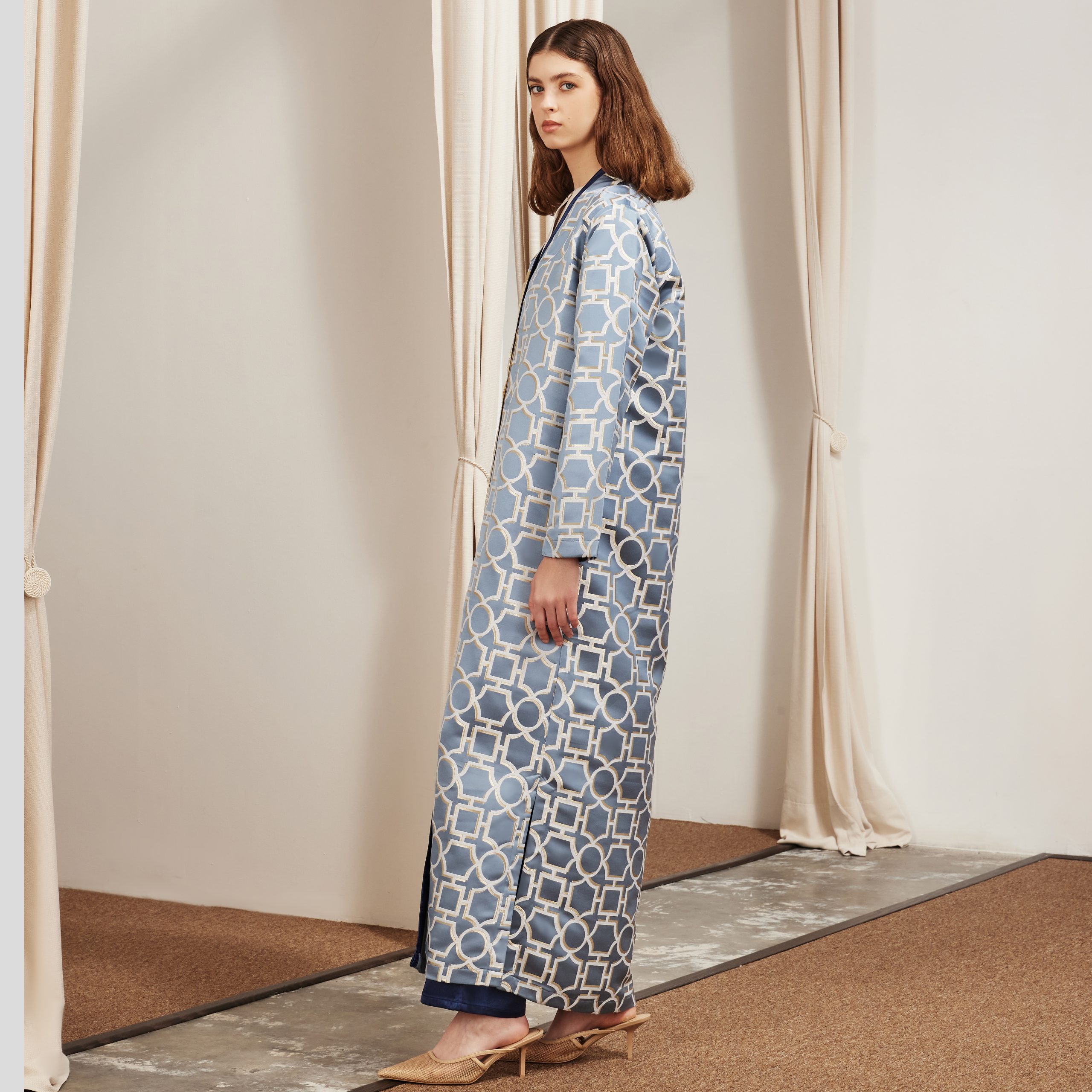 Blue cotton with yellow design - Zah Design