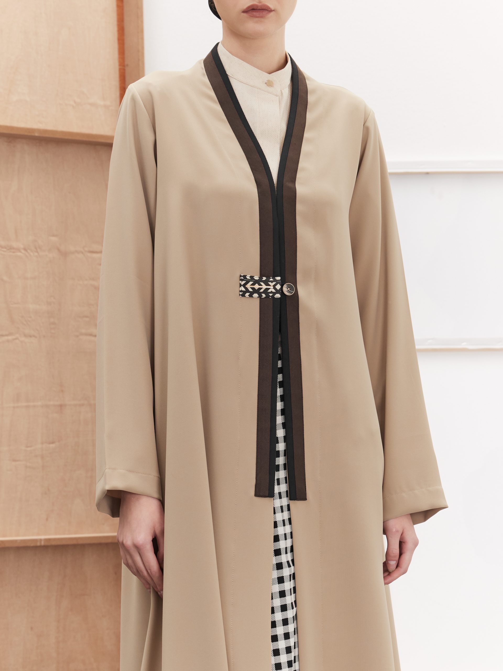 beige crepe abaya - Zah Design